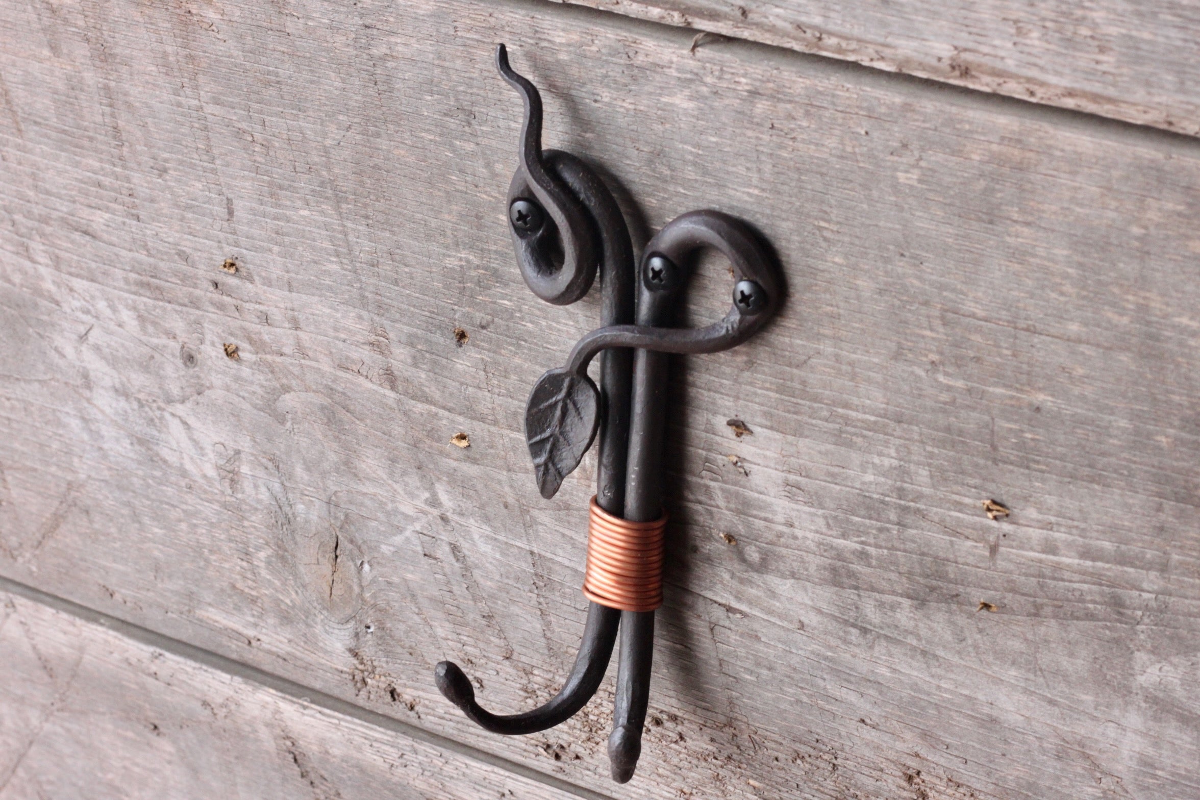 Steel and Copper Double Wall Hook - Leaf and Vine– Wicks Forge
